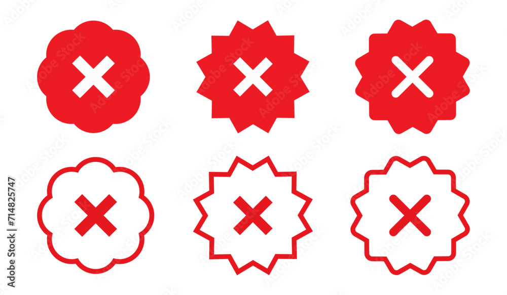 Red cross not-verified symbol icon set with fill and stroke. Not ...