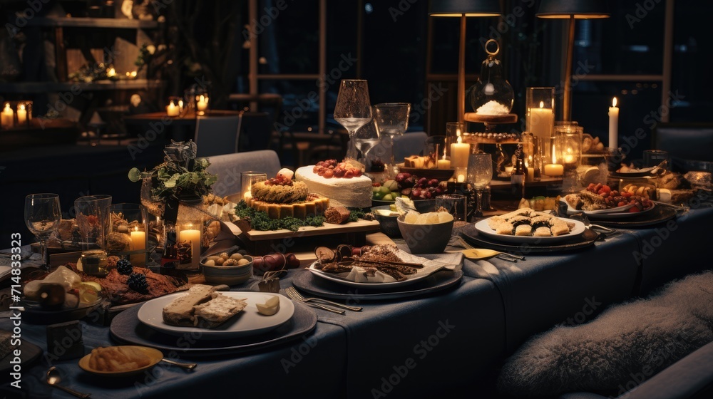 A neighborhood potluck dinner showcasing a diverse array of dishes from ...