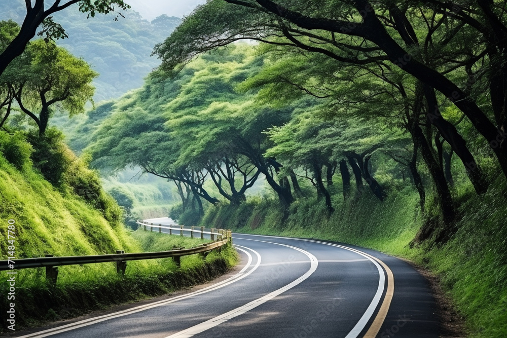 fresh and pure sense of journey and adventure along a valley road ...