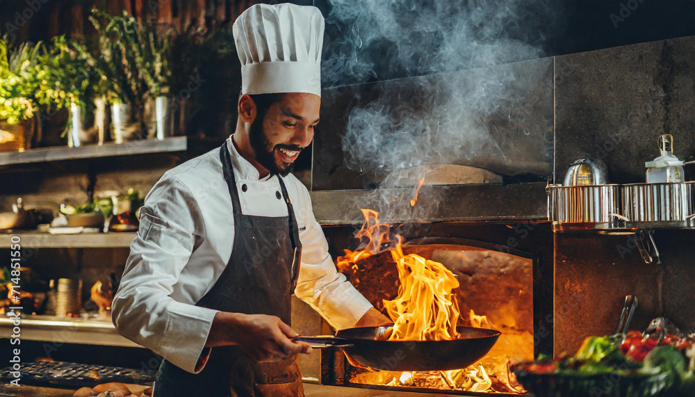 ภาพประกอบสต็อก Indulge in the visual delight of a talented chef cooking ...