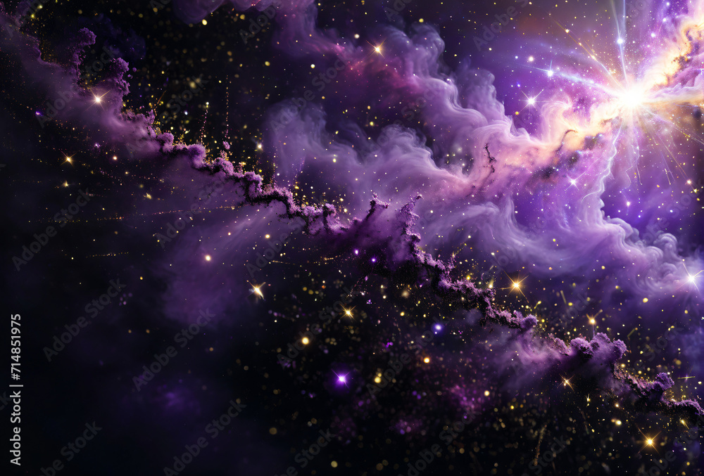 big explosion in space, cosmic dust, purple-black dust with ...