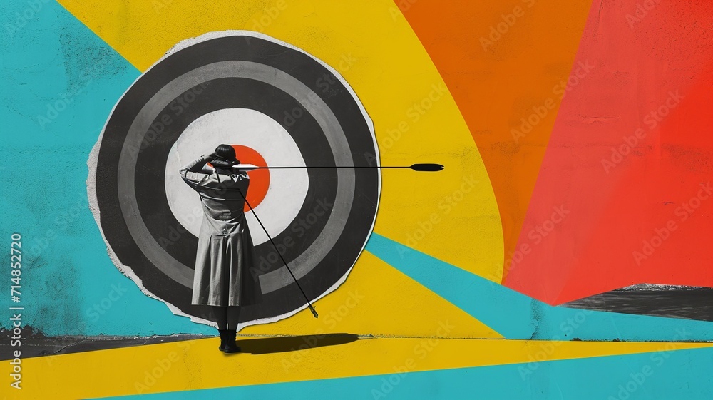 Archer's Aim: Colorful Arrow Trajectory on Grayscale Background Stock ...