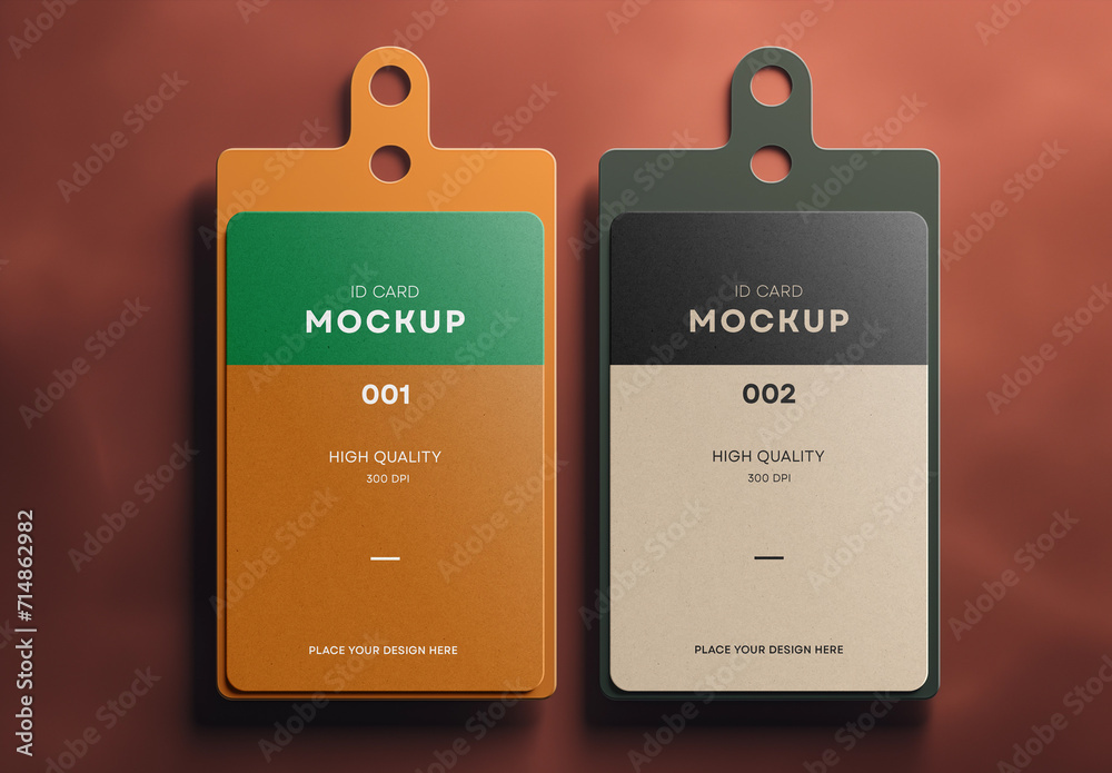 ID Card Mockup – Dual Vertical Badge Display on Soft Brown Background ...