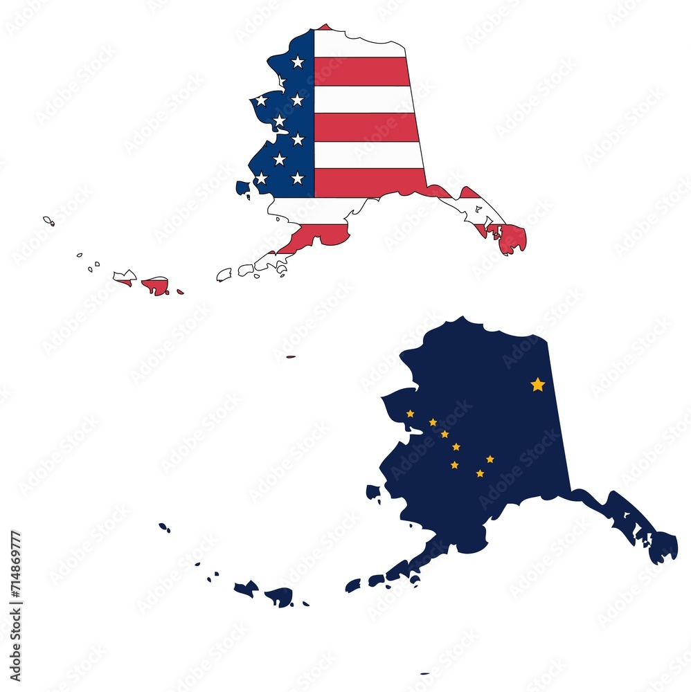 Outline of a map of the U.S. state of Alaska with a flag Stock ...