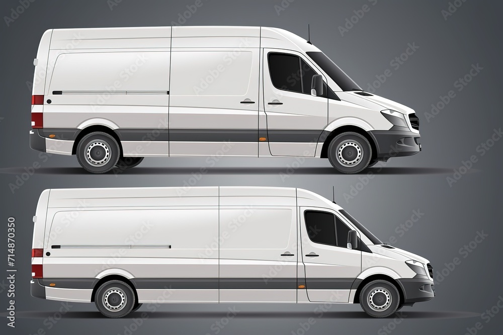 Clean blank white delivery van isolated on empty background, side view ...