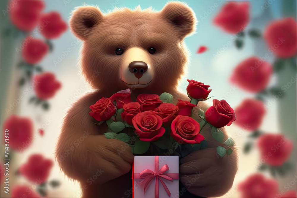 happy birthday flowers bear fluffy bear holding a box of chocolates ...