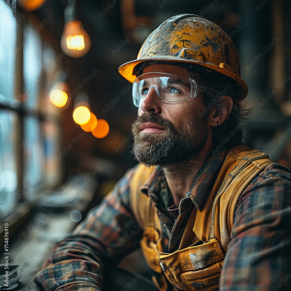 man with a graying beard, dressed in a work uniform with an orange ...