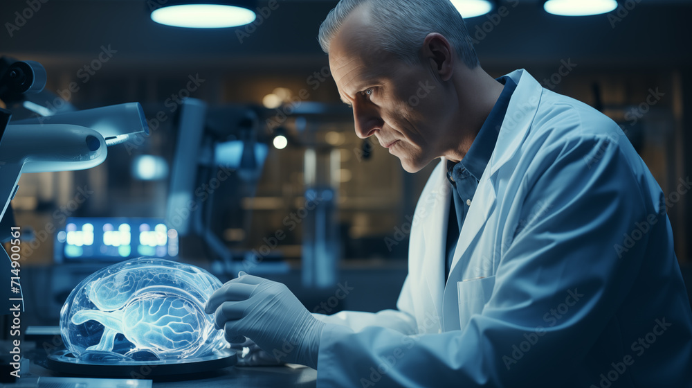 In a medical laboratory, a doctor oversees the procedure and monitors ...