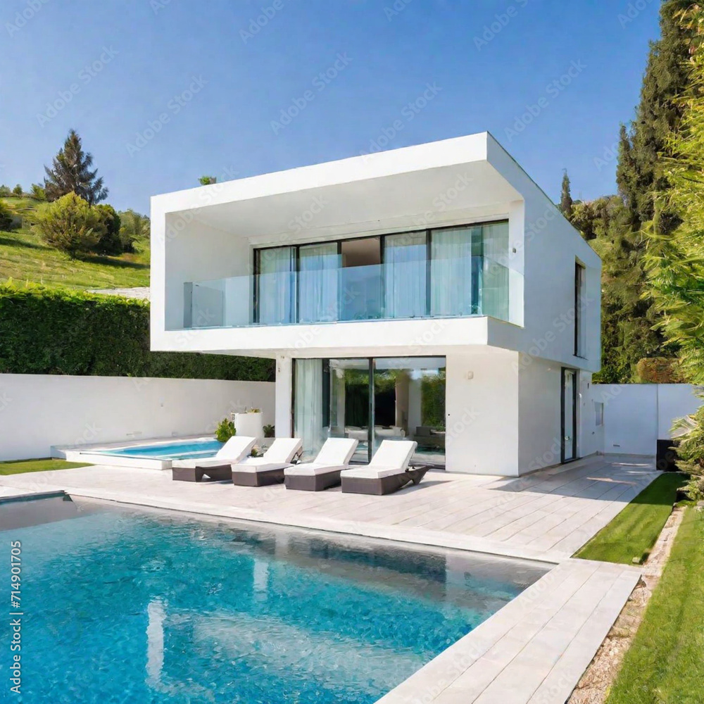 Modern villa exterior design, huge floor-to-ceiling windows, white ...
