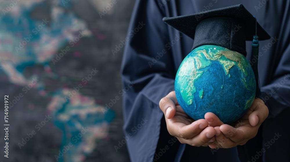 Education in Global world, Graduation cap on Businessman holding Earth ...
