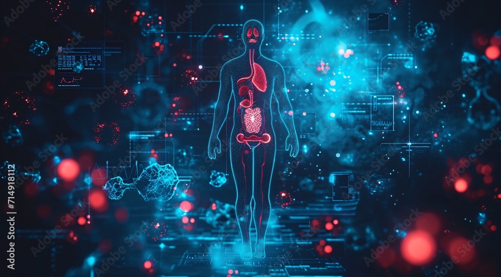 3D Anatomical Model of a Human Body with Red and Blue Lights Generative ...