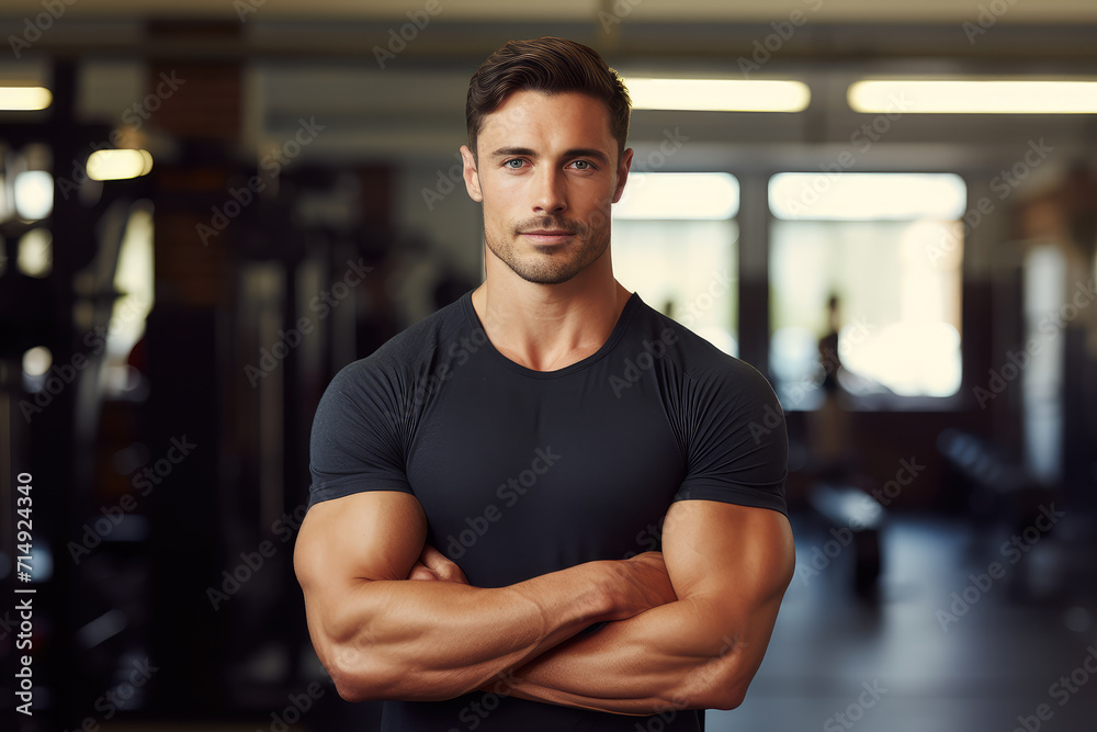 This striking portrait showcases a muscular and athletic man in a ...
