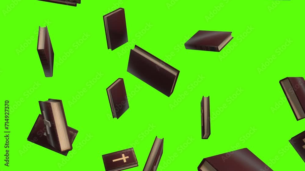 Red bibles and golden cross. Bibles background. Falling bibles over ...
