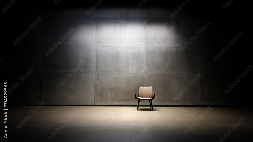 Empty dark room with a chair, interrogation room, dark wall concrete ...