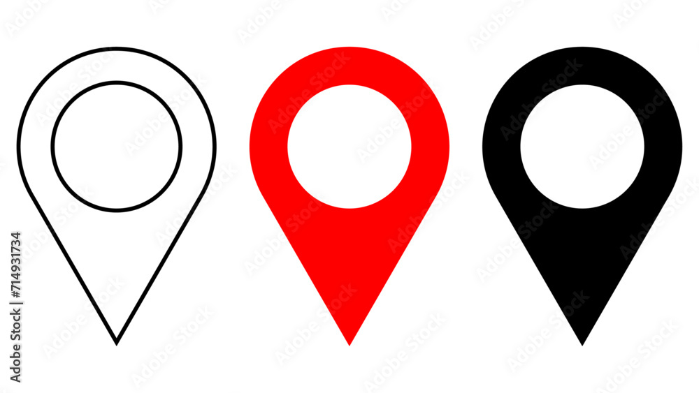 Location icon pin. Place marker Map pin. Location icon. Marker pointer Map icon set. GPS ...