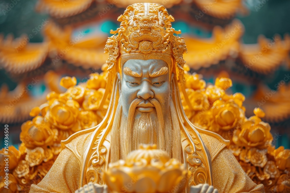 Golden Sculpture of Deity in Traditional Attire. Intricately detailed ...