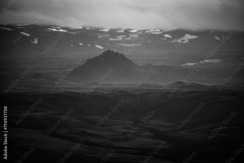 Aerial view of the desolate volcanic landscape of the Central Highlands ...