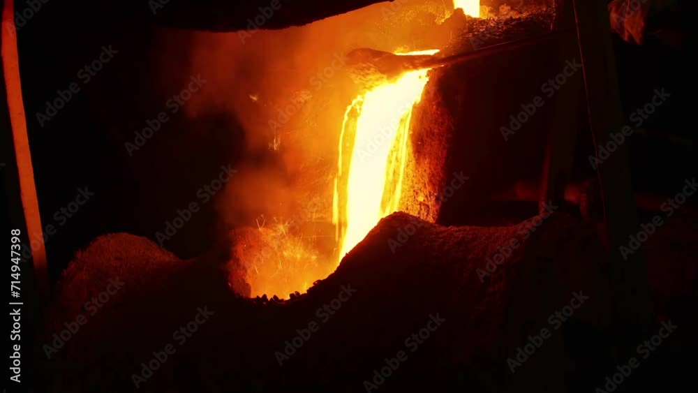 Liquid metal production process. Hot metal sheet slides along the ...