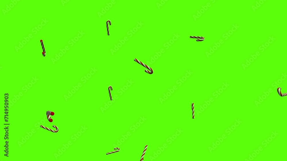 Candy canes background. Falling candy canes over green screen or chroma ...