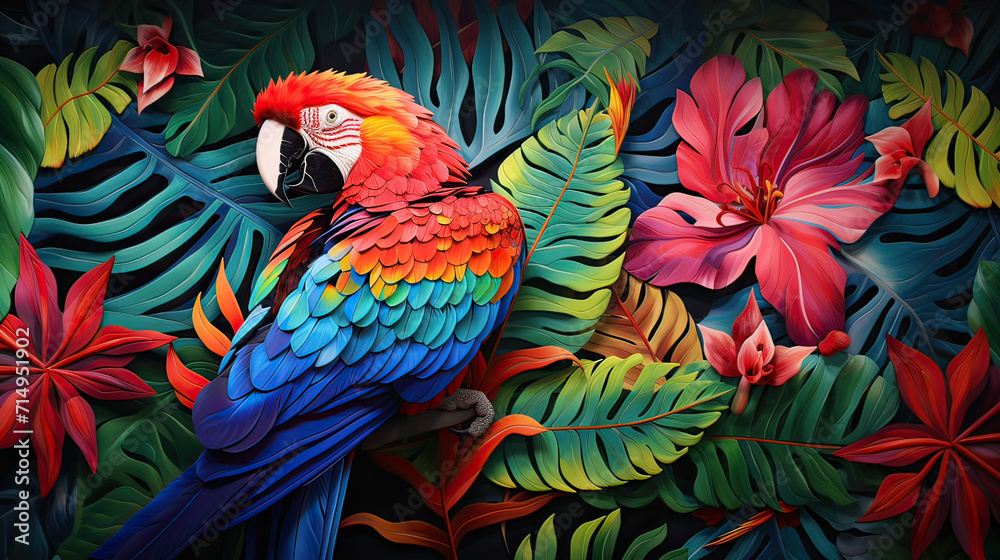 Tropical Rainforest background, rainforest foliage and the striking ...