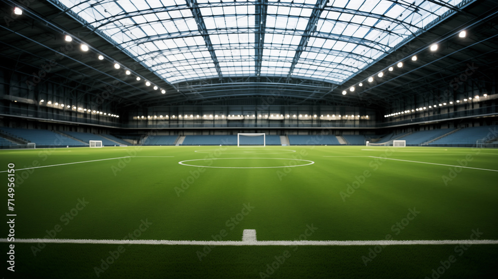 Stade de football en extérieur. Gradin, terrain, sport, match ...