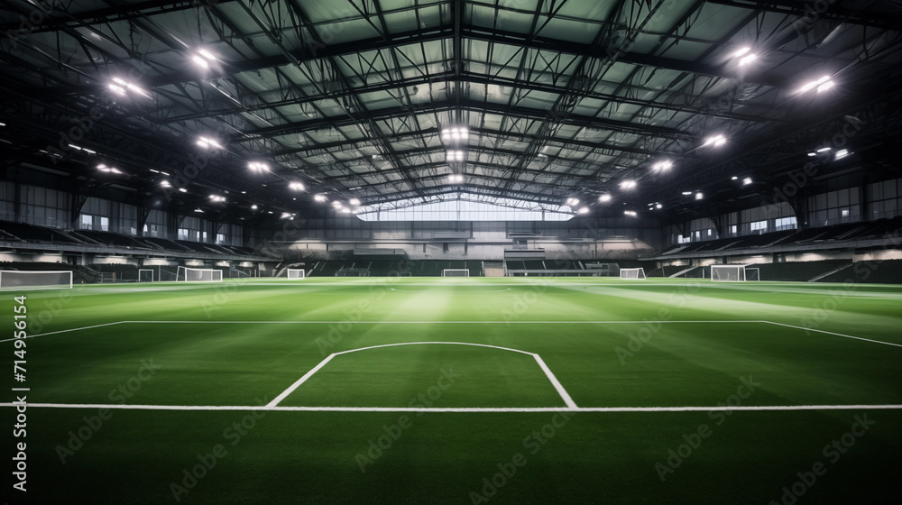 Stade de football en extérieur. Gradin, terrain, sport, match ...