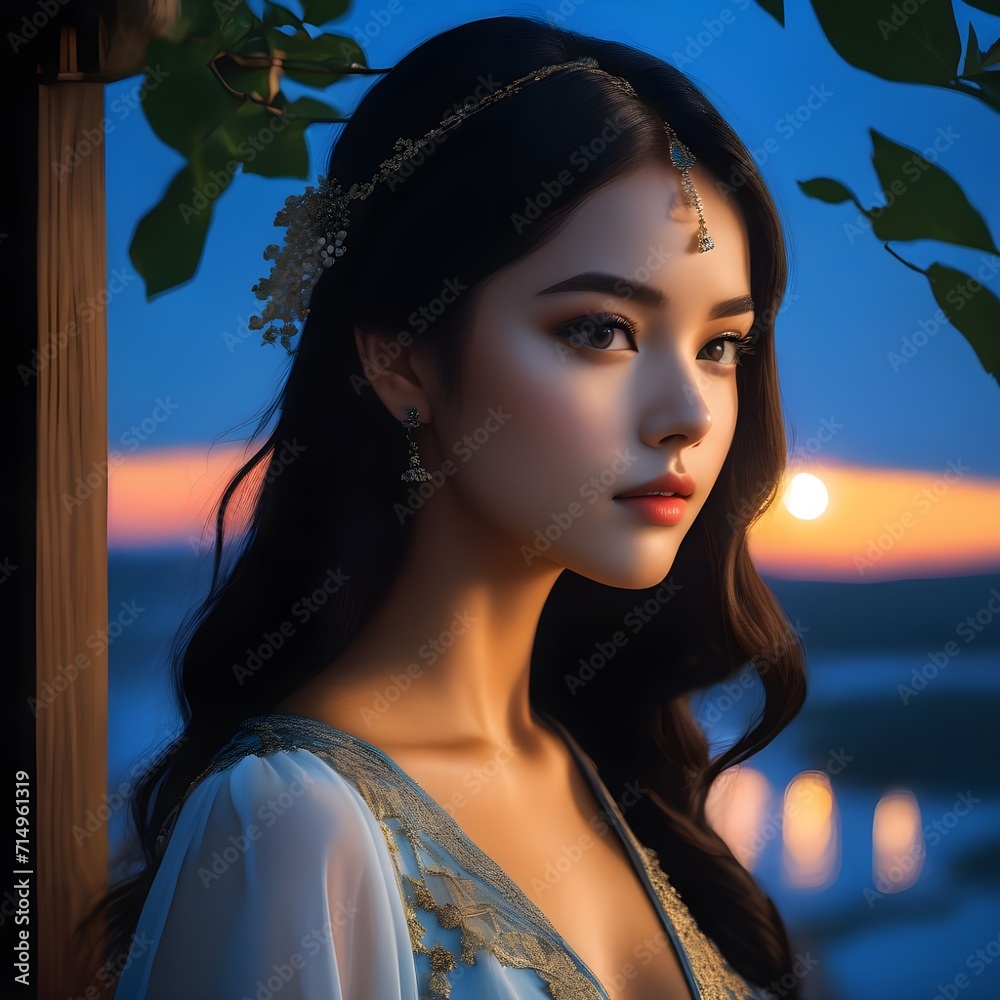 Explore the beauty of femininity with this captivating portrait of a ...