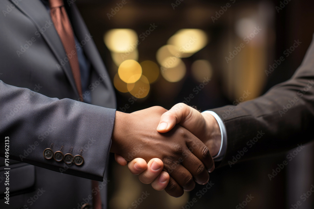 White Man in suit and black man shaking hands. Business, successful ...