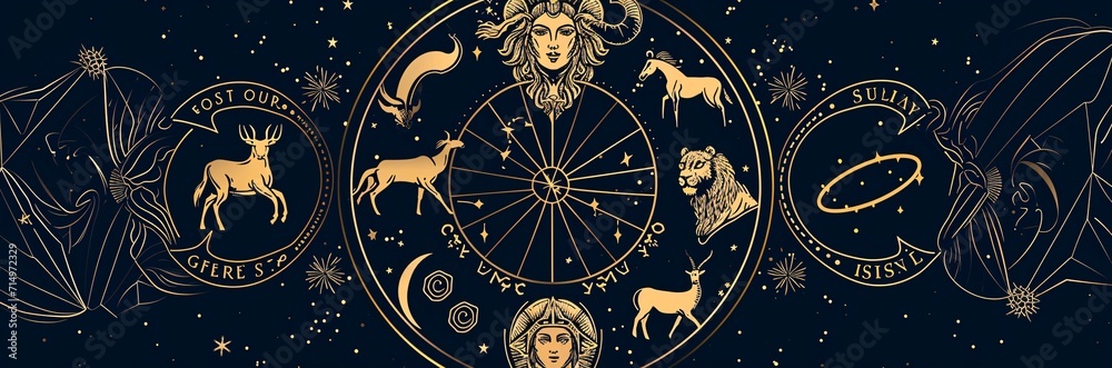 Astrological Chart with Zodiac Signs and Celestial Bodies Generative AI ...