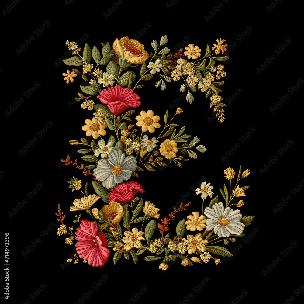 Floral Split Alphabet E Monogram, Split Letter, Split Font, Floral ...