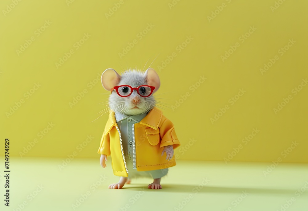 Rat with glasses. Close-up portrait of a rat. Anthopomorphic creature ...