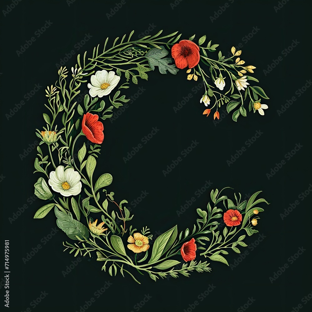 Floral Split Alphabet C Monogram, Split Letter, Split Font, Floral ...