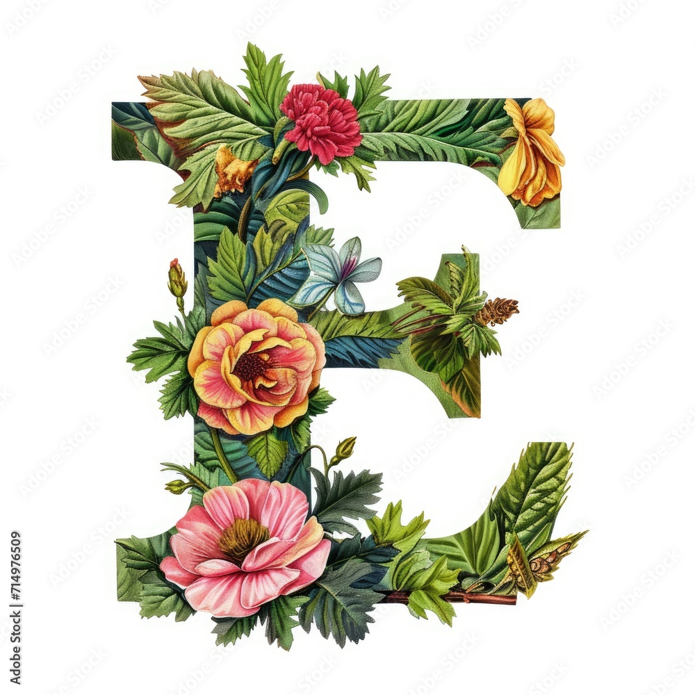 Floral Split Alphabet F Monogram, Split Letter, Split Font, Floral ...