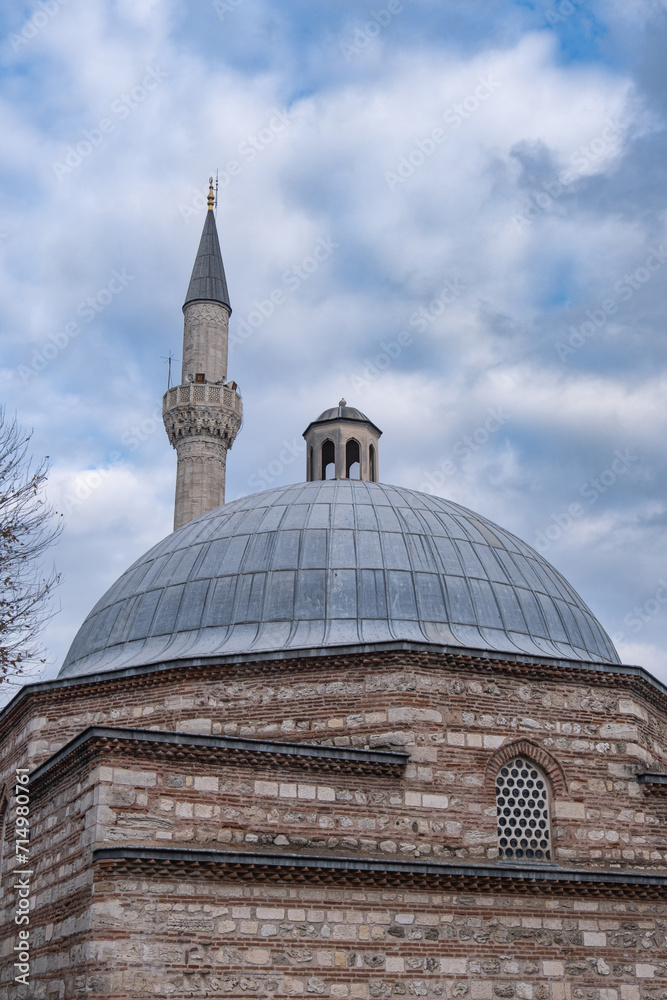 Historical Kilic Ali Pasa mosque minaret and Turkish bath dome ...