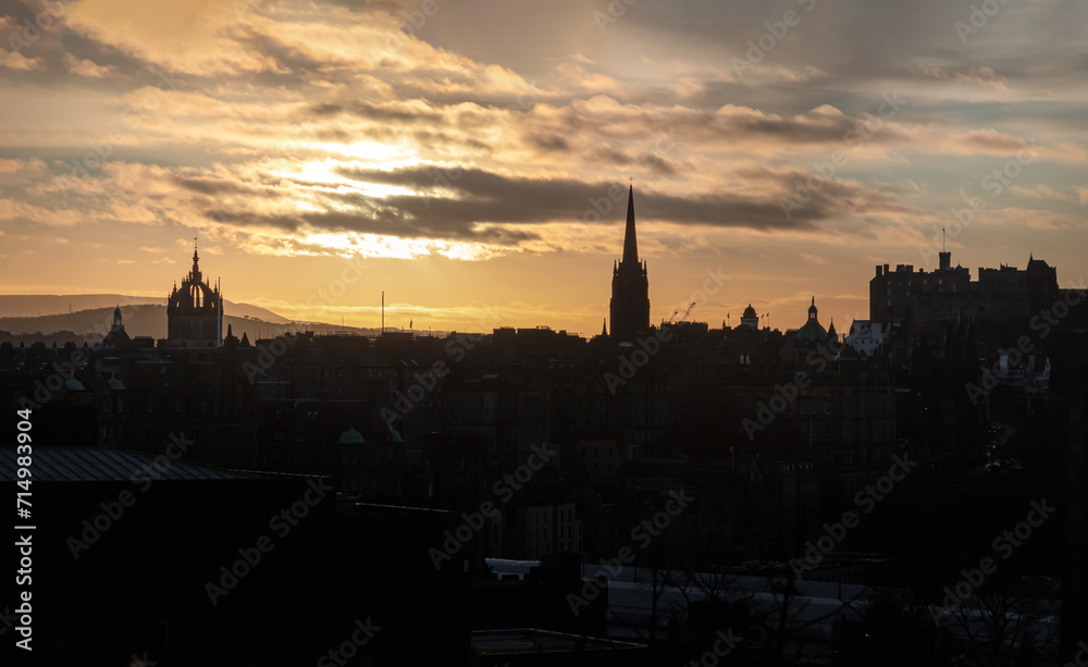Evening sunset over view the castle downtown and old town district of ...