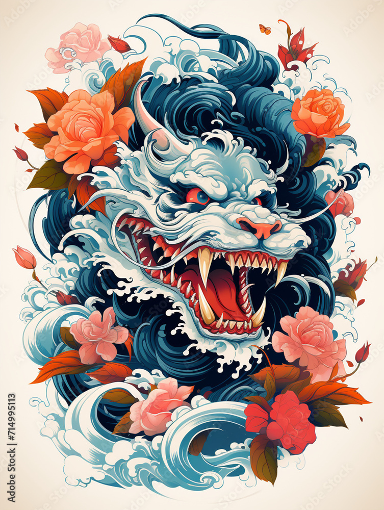 Traditional Japanese Irezumi tattoo design full length, vector t-shirt ...