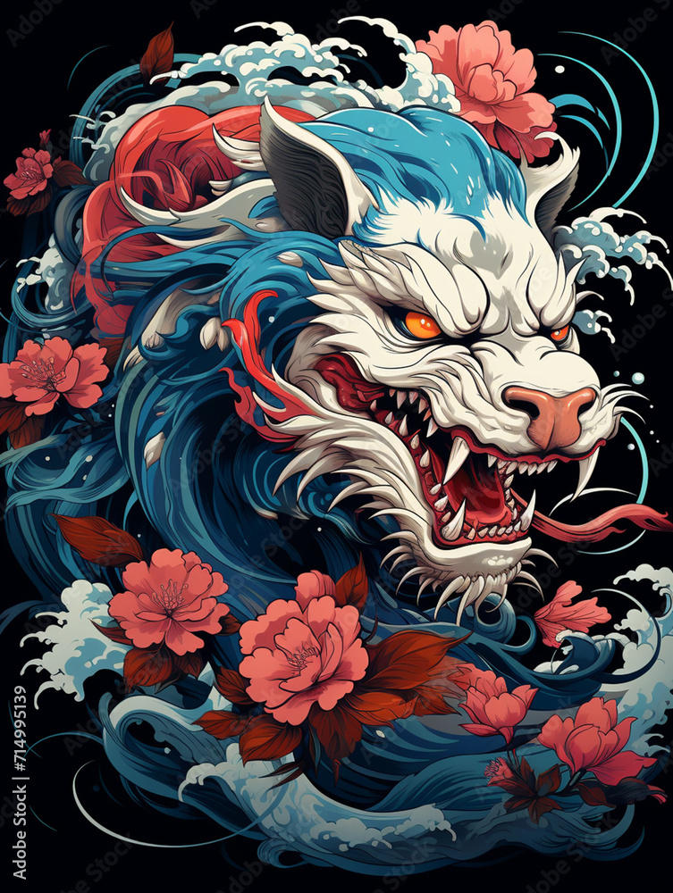 Traditional Japanese Irezumi tattoo design full length, vector t-shirt ...