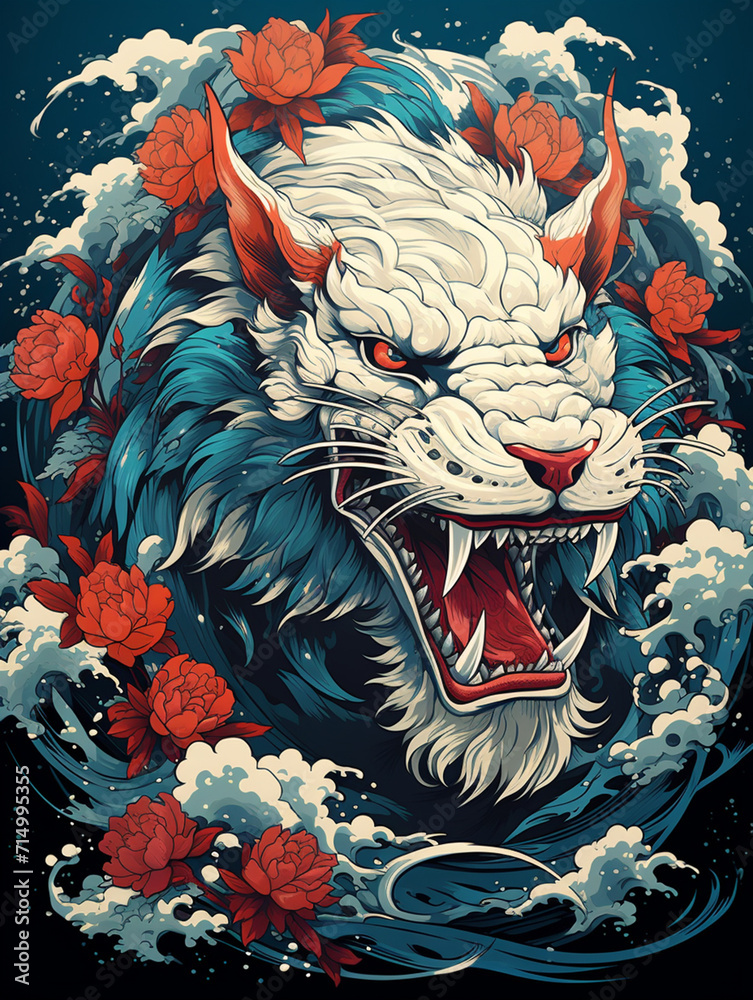 Traditional Japanese Irezumi tattoo design full length, vector t-shirt ...