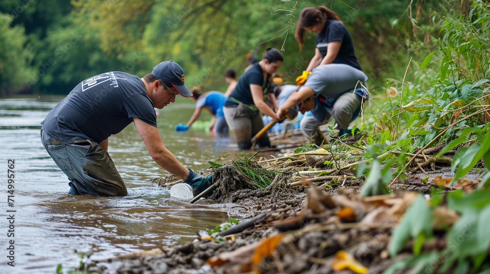 A collaborative effort to clean up a polluted river, with volunteers ...