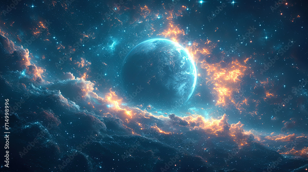 The background of Cosmos, where the azure shades of the planets and ...