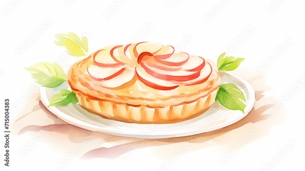 Apple galette water color, cartoon, hand drawing, animation 3D, vibrant ...
