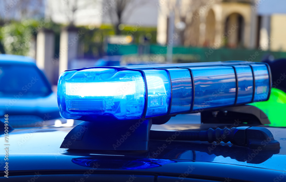 Flashing Siren On The Police Car During Control Without People Stock