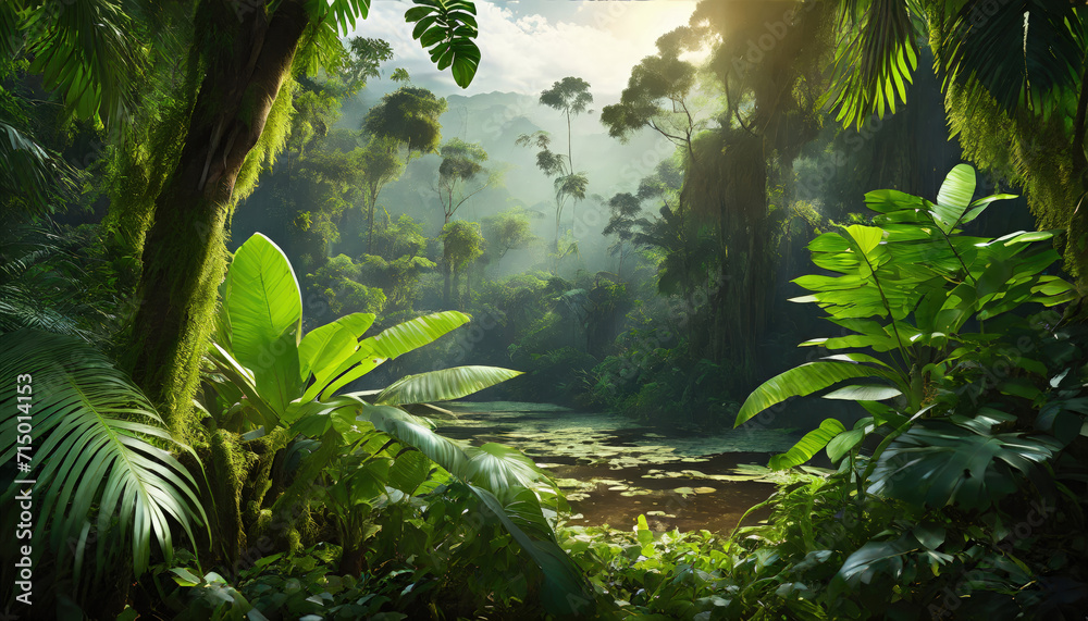 Amazon rainforest landscape. Nature wallpaper design. Generative ai ...