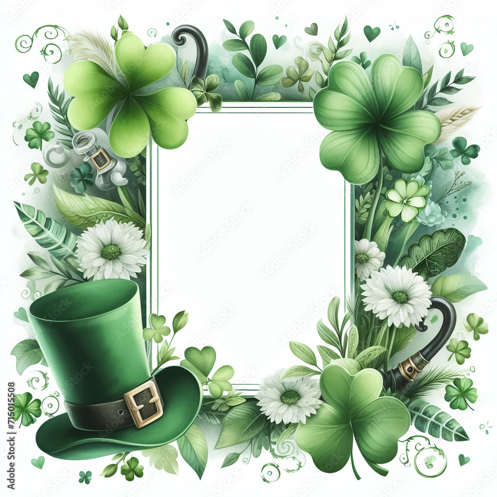 Saint Patricks Day card background frame, illustration with white part ...