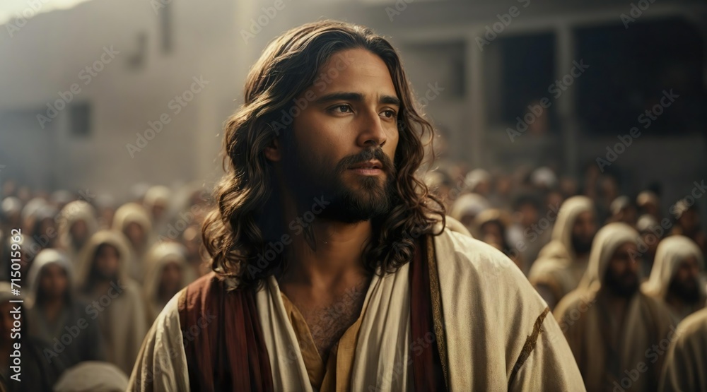 Jesus Christ in the middle of a procession. Generative AI. Stock Photo ...