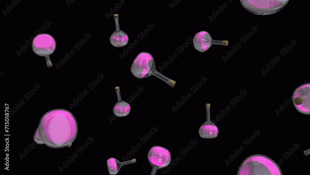 Volumetric flasks background. Falling glass volumetric flasks over ...