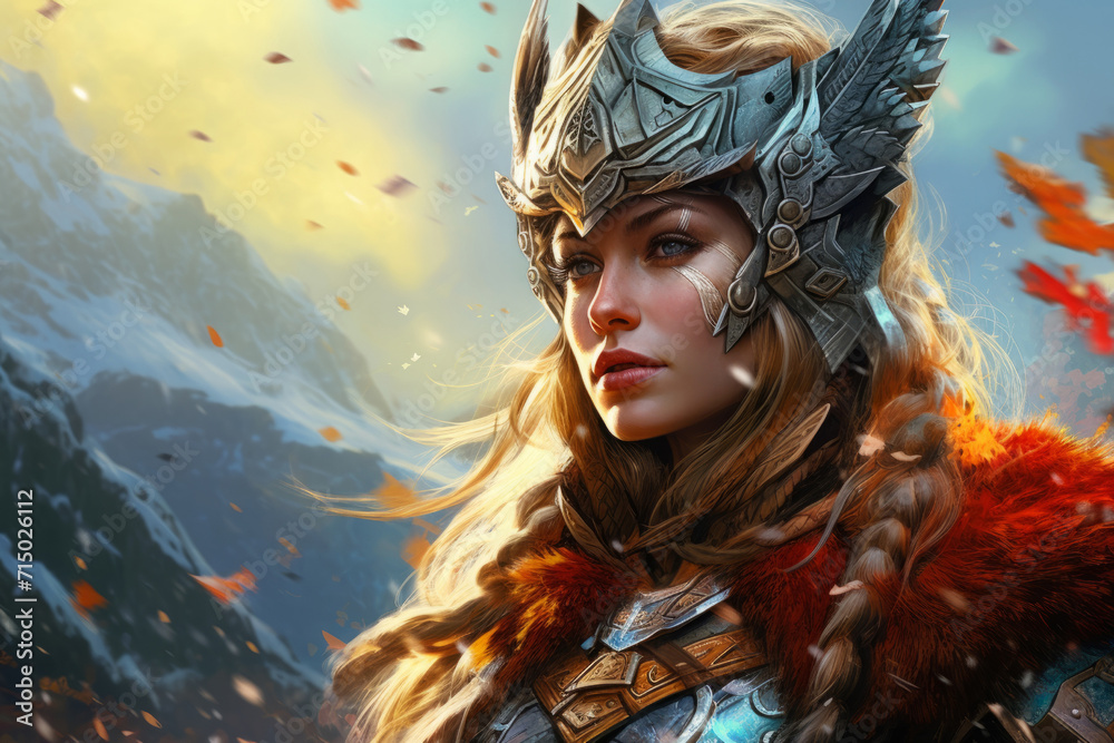 viking, young female warrior, girl in the armor. powerful and emotive portraiture. style of ...