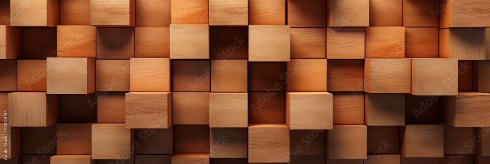 wooden wall background, carved painted wooden blocks. different shades ...