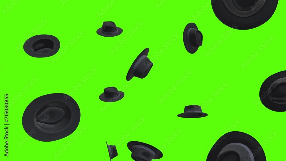 Cowboy hats background. Falling hats over green screen or chroma key ...