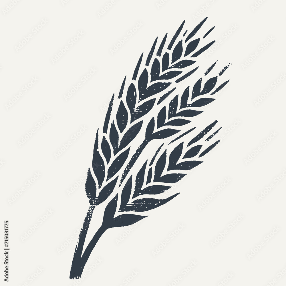 Bundle of wheat. Vintage block print style grunge effect vector ...
